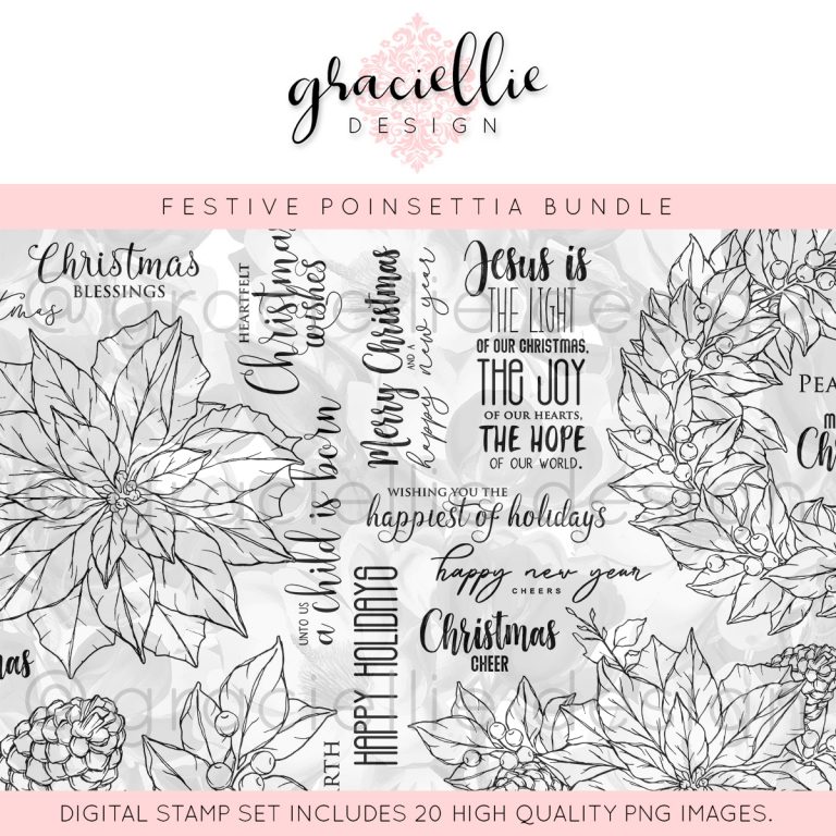 Festive Poinsettia Digital Stamp Bundle - Graciellie Design Digital Stamps