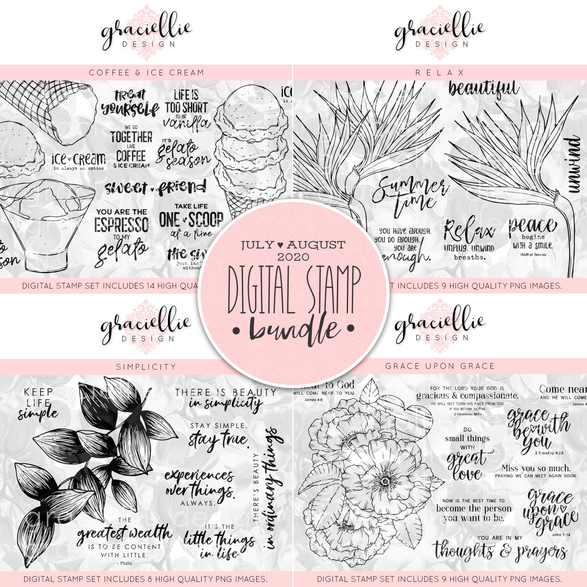 July/August 2020 Monthly Digital Stamp Bundle - Graciellie Design ...