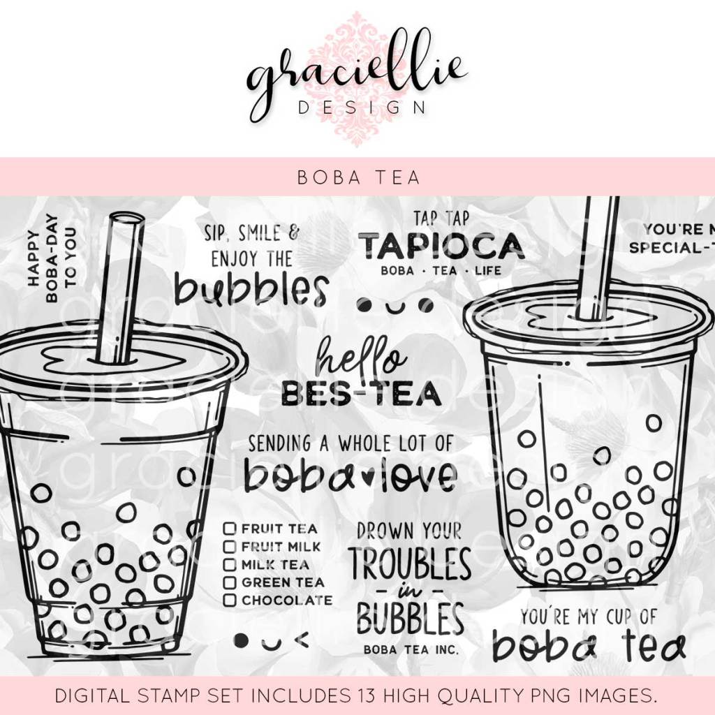 Boba Tea Mega Digital Stamp Set - Graciellie Design Digital Stamps