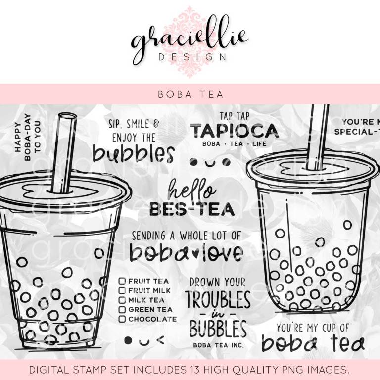 Boba Tea Mega Digital Stamp Set - Graciellie Design Digital Stamps
